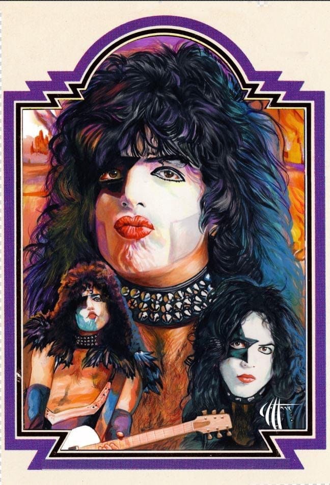 KISS Band Members Wall Art with Colored Border from Chris Hoffman Art